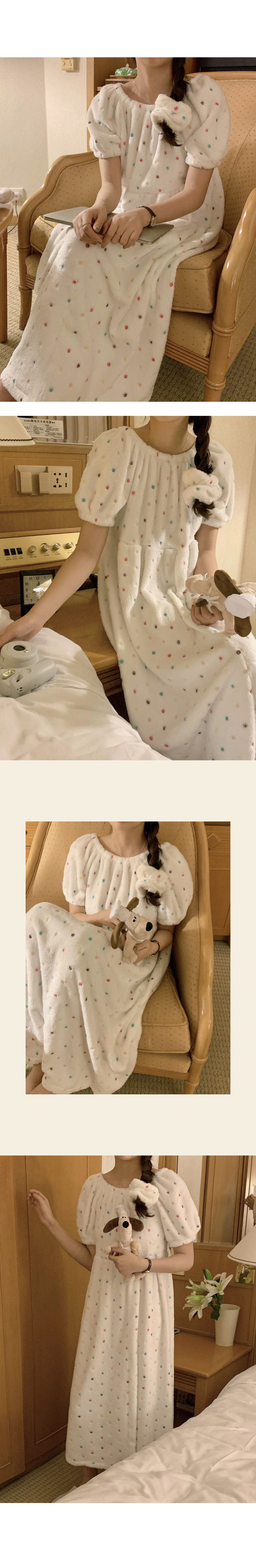 [도트팝 수면잠옷 원피스파자마 머리끈set]